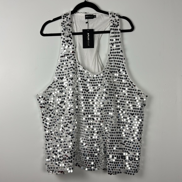 Xpluswear | Tops | Xpluswear Sz 4xl Nwt Silver Sequin Tank Top With A ...